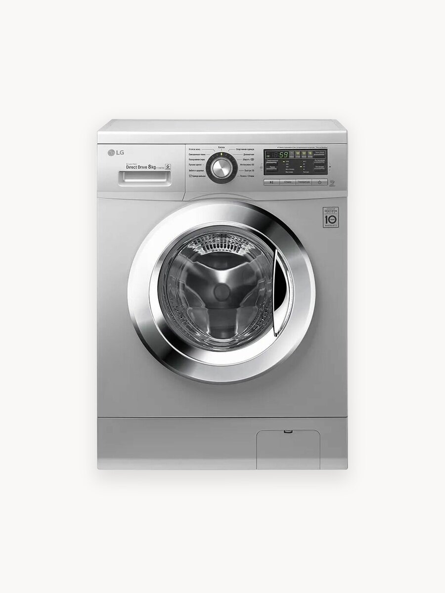 Стиральная машина LG F1296TD4 8 кг, инверторный мотор с системой прямого привода Direct Drive, 12 программ, 6 движений заботы, тихая работа, для детской одежды, функция самодиагностики, серебристый