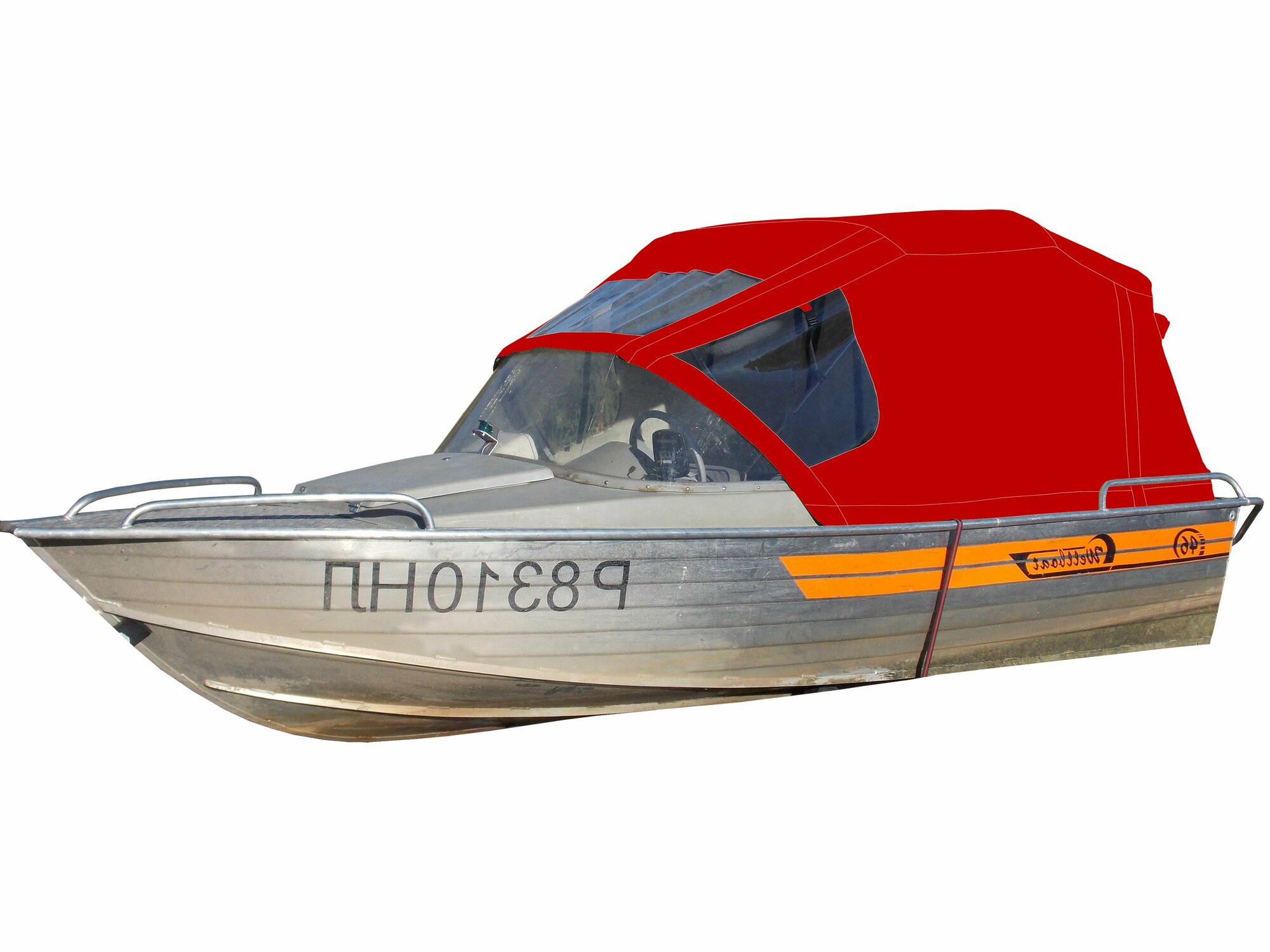 Wellboat-46 / Вельбот-46. Тент с дугами с креплениями на штатное стекло