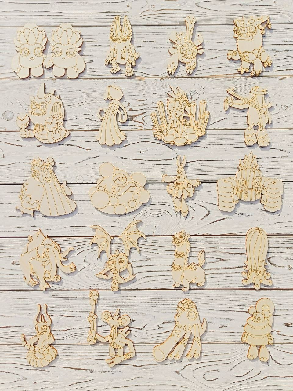 Мои поющие монстры. Фигурки для раскрашивания из дерева. Раскраски My Singing Monsters. Набор игрушек № 4