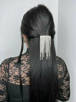 Заколка-автомат Хариш, с блестящими стразами, женская, серебристая, 10см