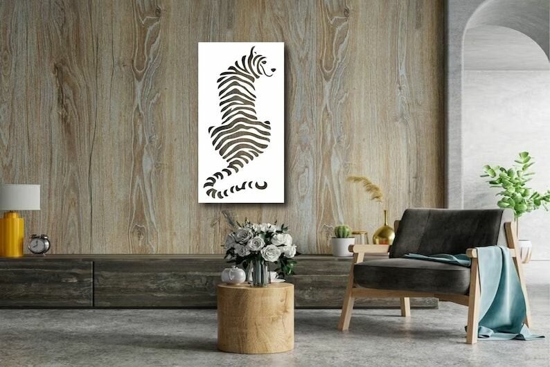 Декоративное металлическое панно, Тигр (белый цвет)