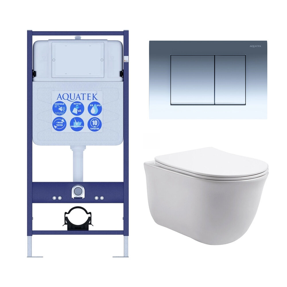 Унитаз с инсталляцией 4в1 Aquatek Классик-010, с кнопкой в комплекте