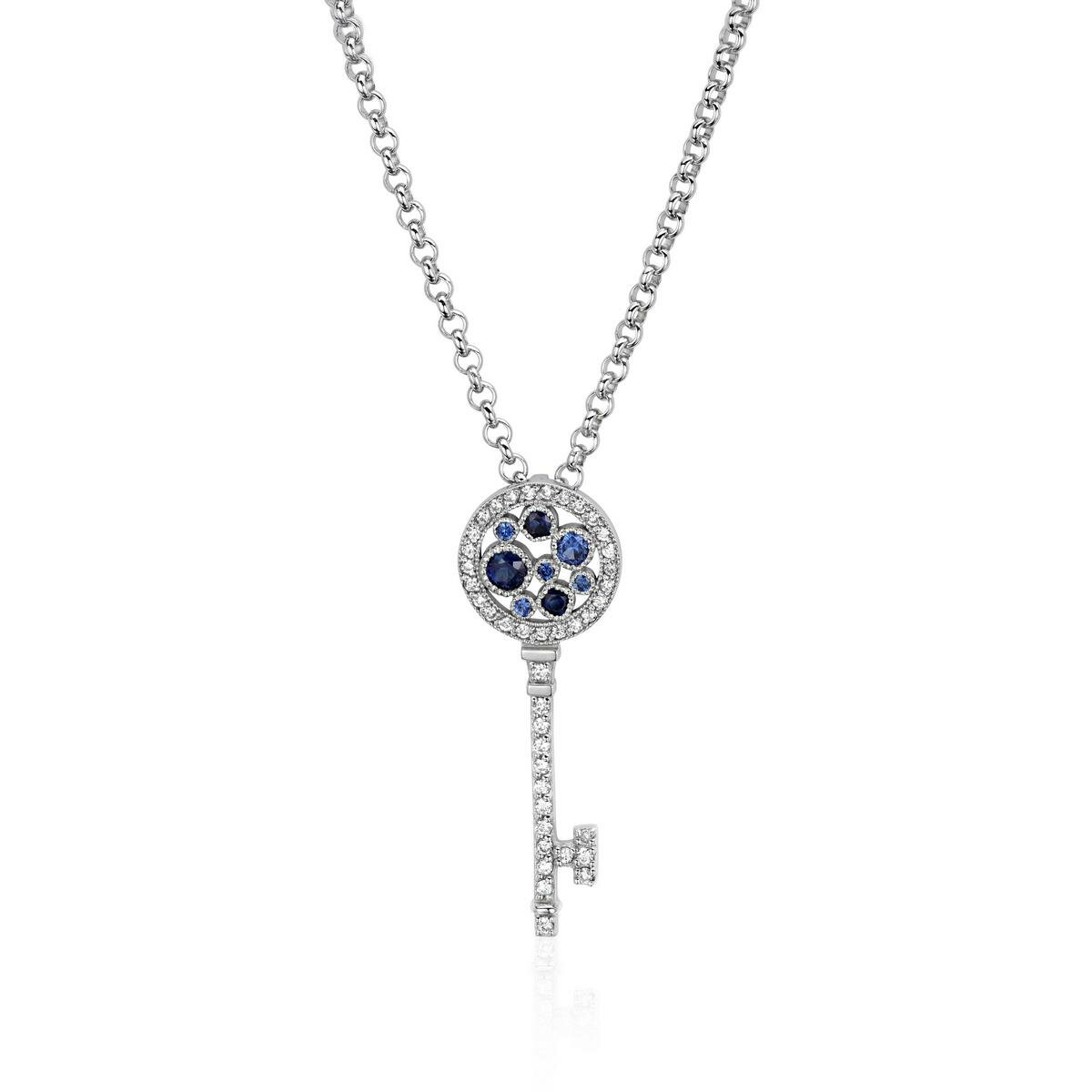 Колье, белое золото, 585 проба, бриллиант, сапфир