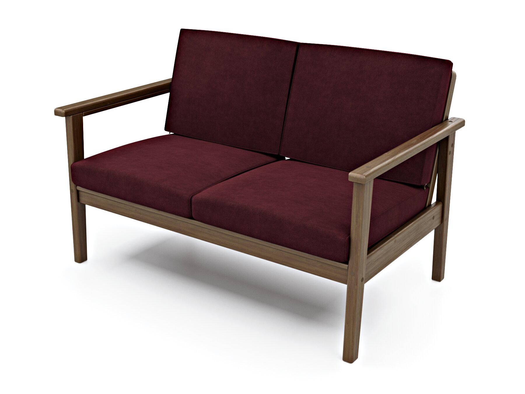 Маленький диван Arsko Лориан-М бордовый-орех, велюр, массив дерева, на кухню, в салон красоты, офисный, скандинавский лофт