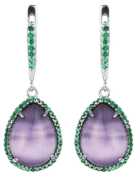 Серьги, серебро, 925 проба, фианит, кошачий глаз