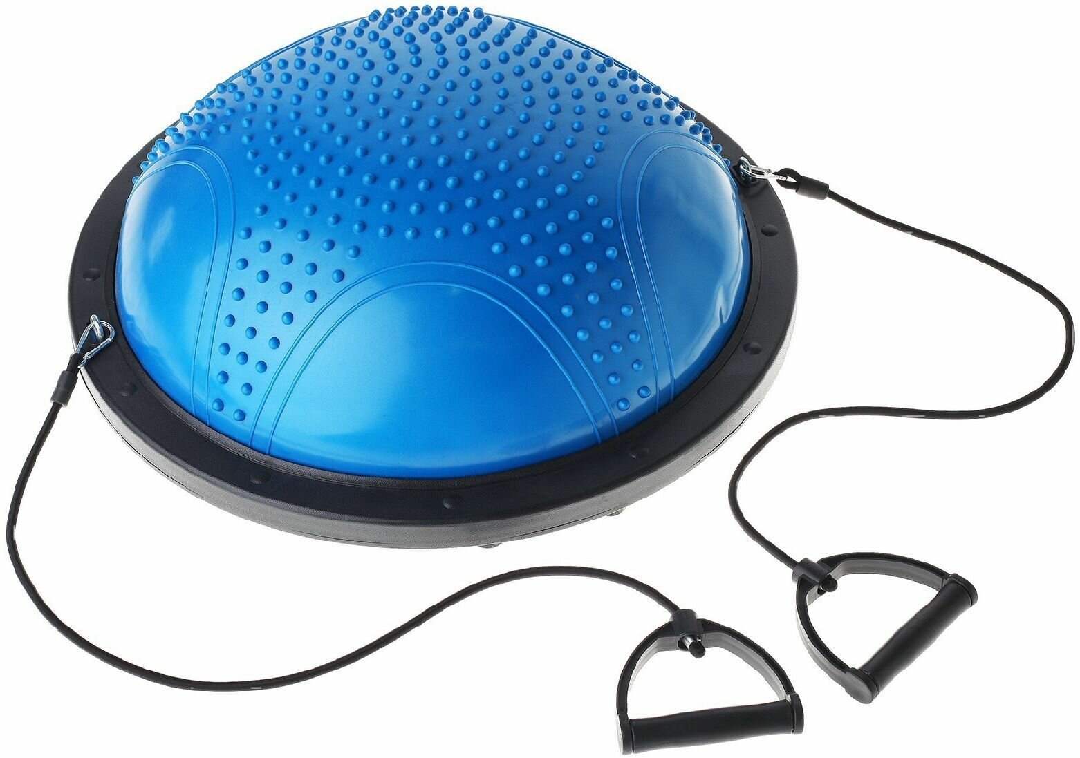 Полусфера BOSU гимнастическая массажная, размер 55 х 25 см, подушка для фитнеса, балансировочная платформа для дома с ручками-эспандером и насосом, тренажер для взрослых и детей, цвет синий