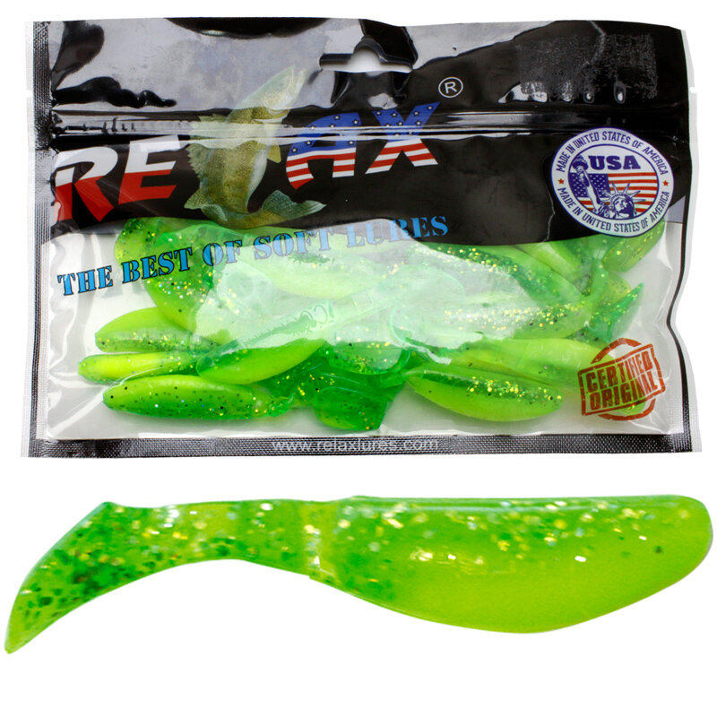 Мягкая силиконовая приманка риппер RELAX KOPYTO LAMINAT 3 (7,5cm) цвет L030 (Silk, Lime-silver Glitter, Laminated) 1 уп. по 10 шт.