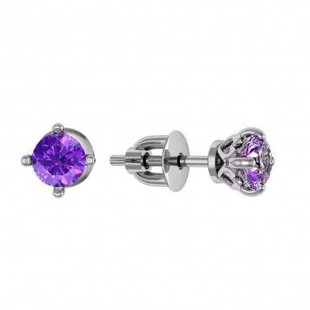 Серьги пусеты, серебро, 925 проба, аметист