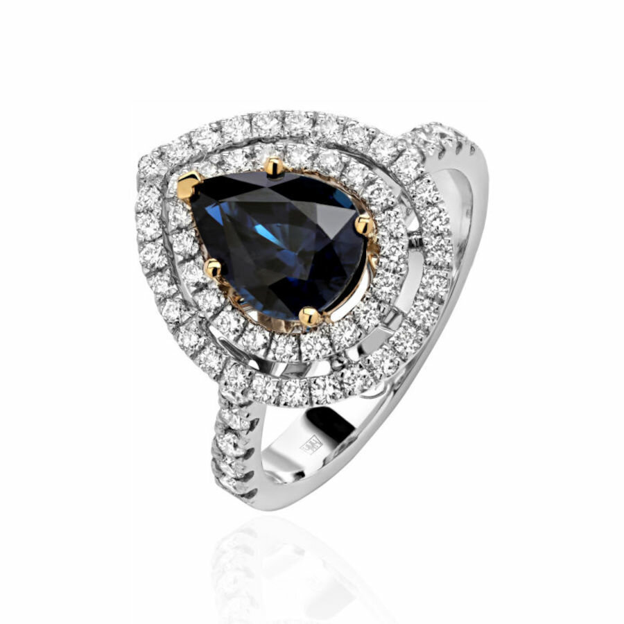 Кольцо, комбинированное золото, 750 проба, сапфир, бриллиант