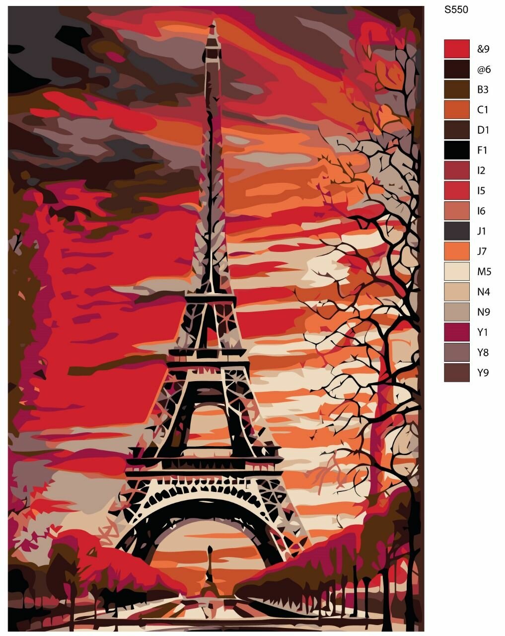 Картина по номерам S550 "Париж арт. Эйфелева башня" 40x60 см