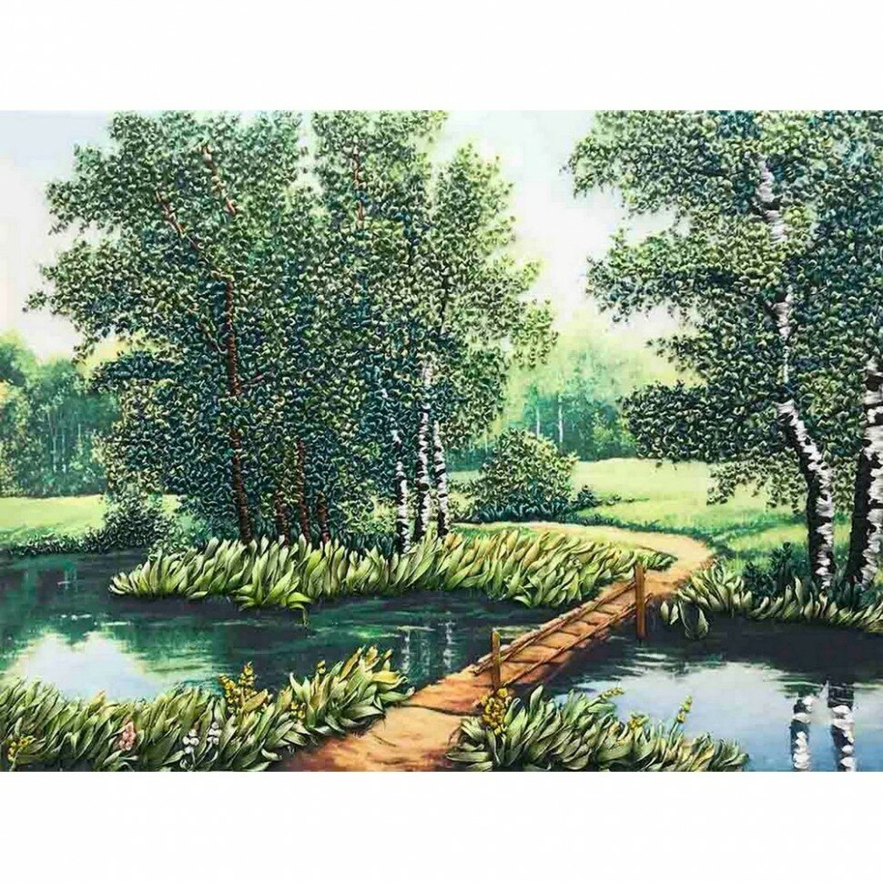 Набор для вышивания Многоцветница #МЛ(н) 3013 Мосток, Вышивка лентами, 26.5 х 38 см