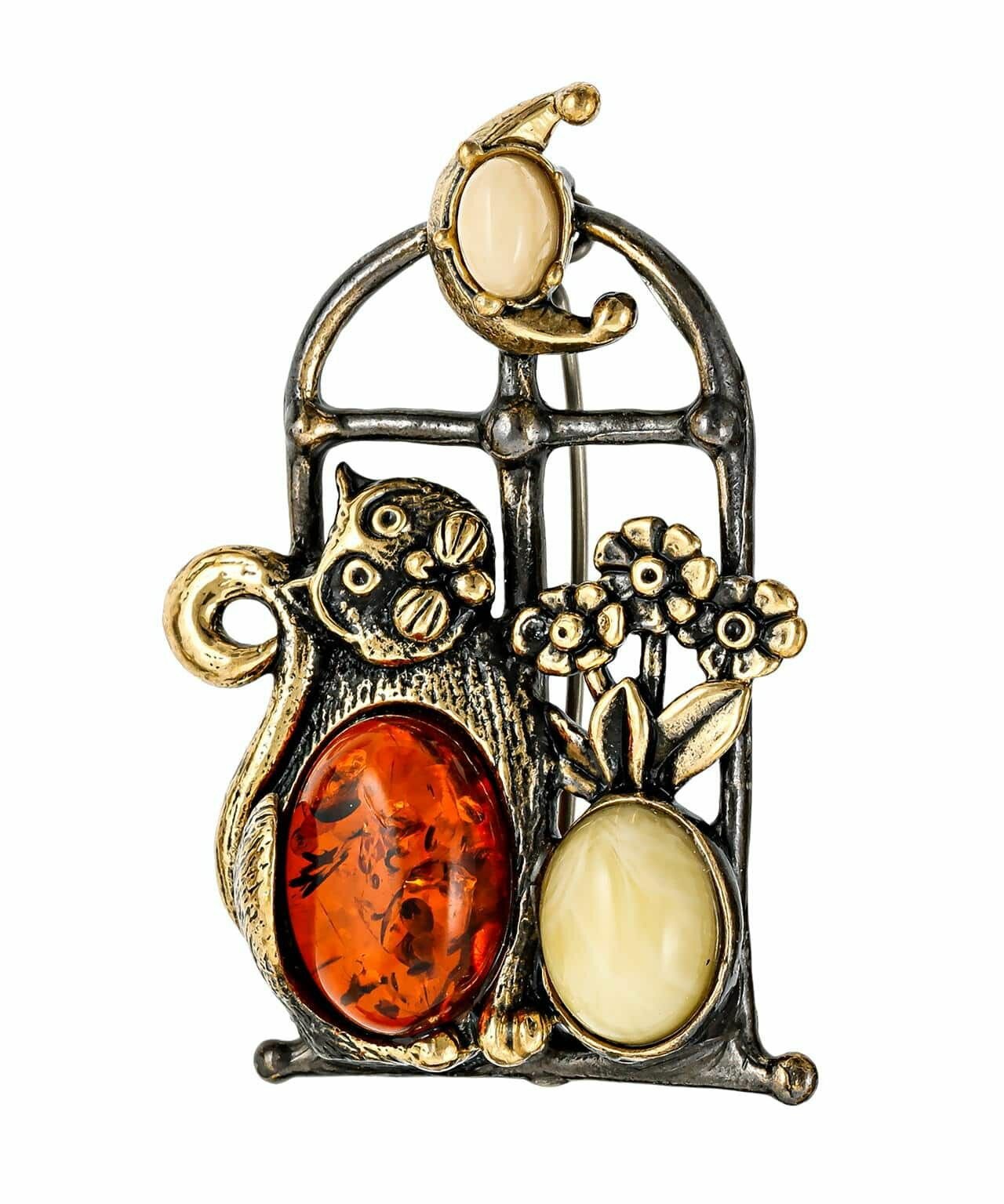 Брошь, янтарь