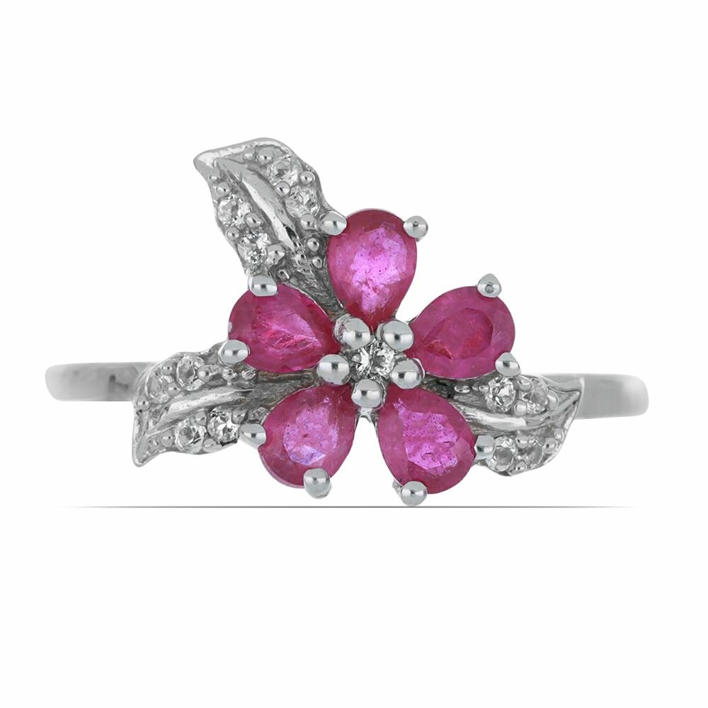 Кольцо тонкое, серебро, 925 проба, родирование, рубин, топаз