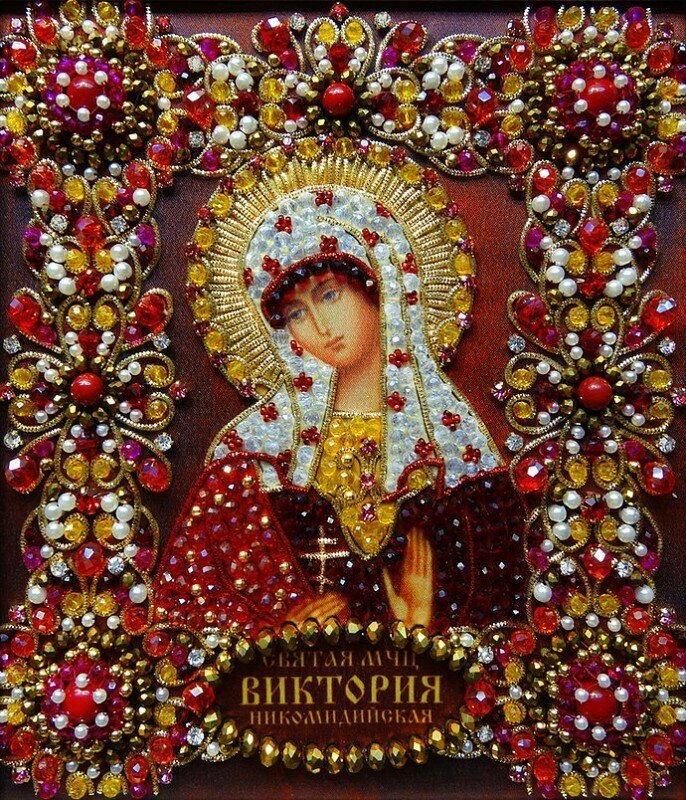 Набор для вышивания Хрустальные грани #Ии-30 Святая Виктория, Вышивка бисером, 16.5 х 19 см