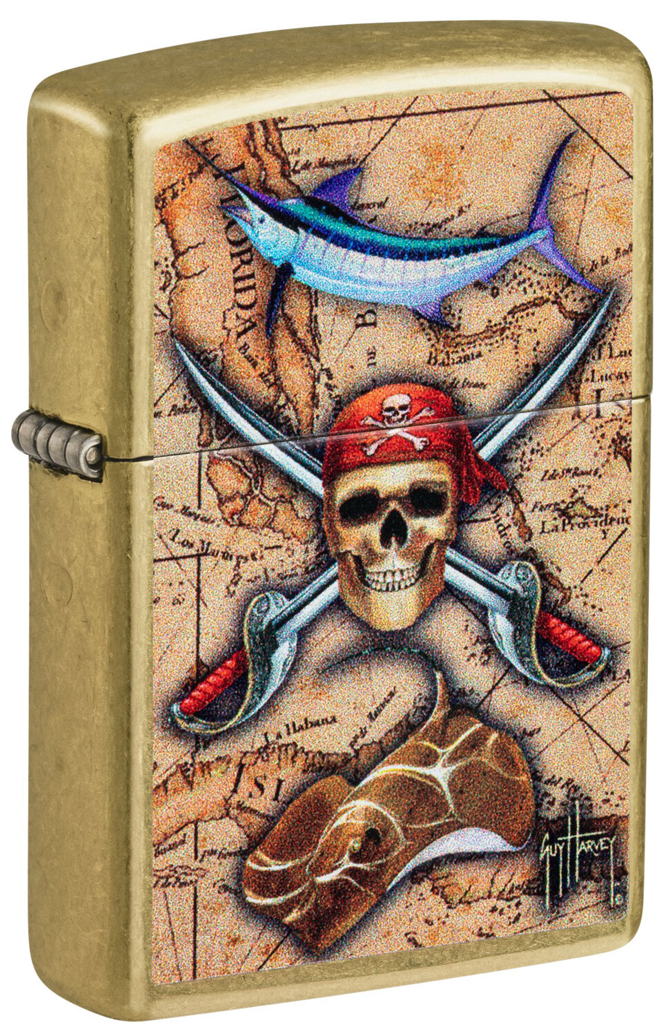 Зажигалка ZIPPO Guy Harvey с покрытием Street Brass, латунь/сталь, золотистая, 38x13x57 мм (не заправленная)