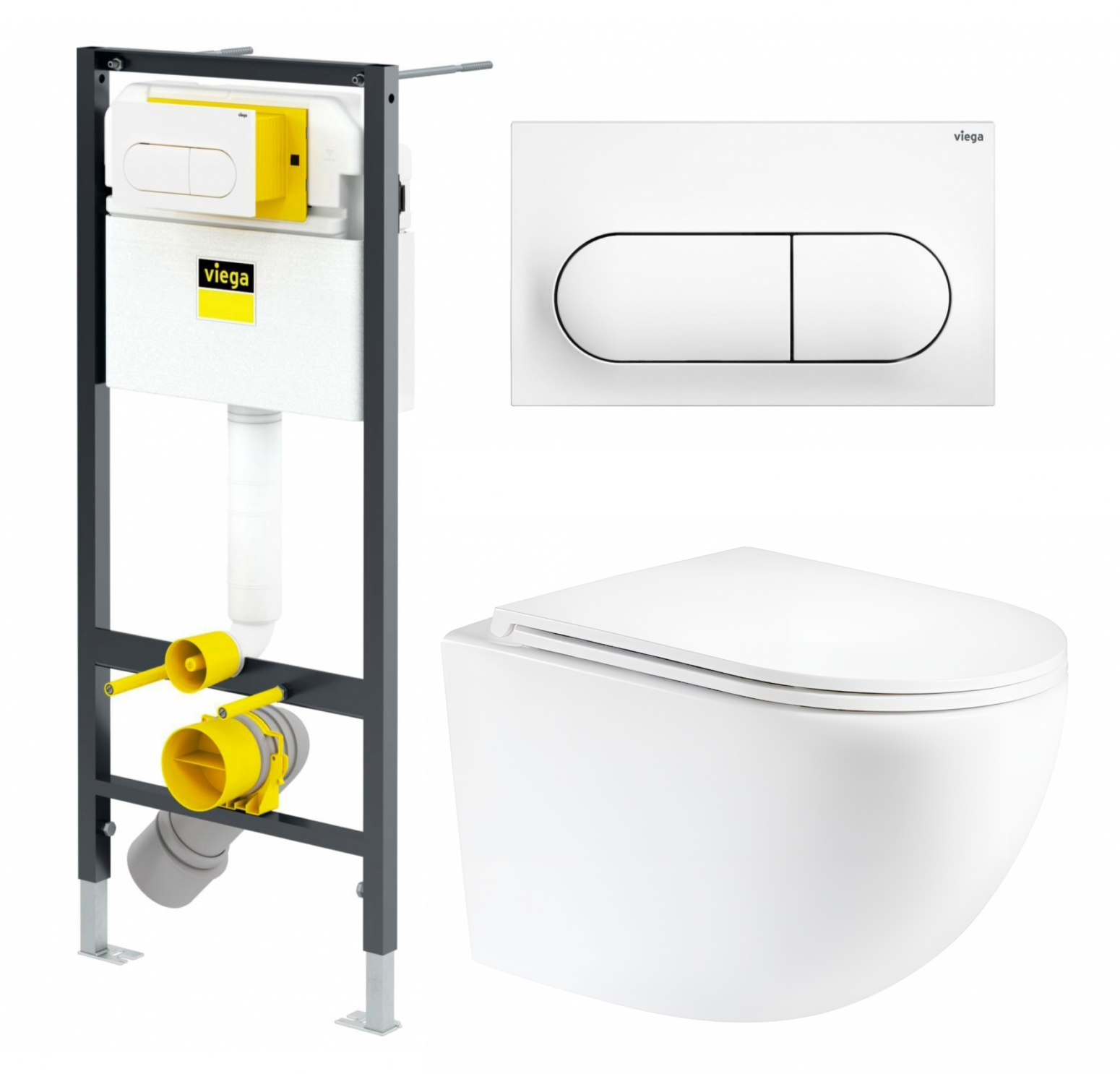 Комплект 3 в 1 инсталляция Viega Prevista 8524.11 + Унитаз подвесной Enio Unico Tornado EN2105073 + кнопка белая