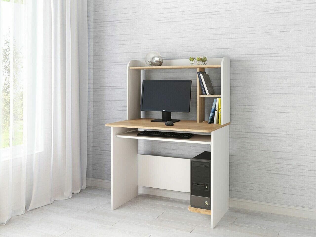 Стол компьютерный «Грета-2», дуб крафт золотой/белый (900х600х1300)