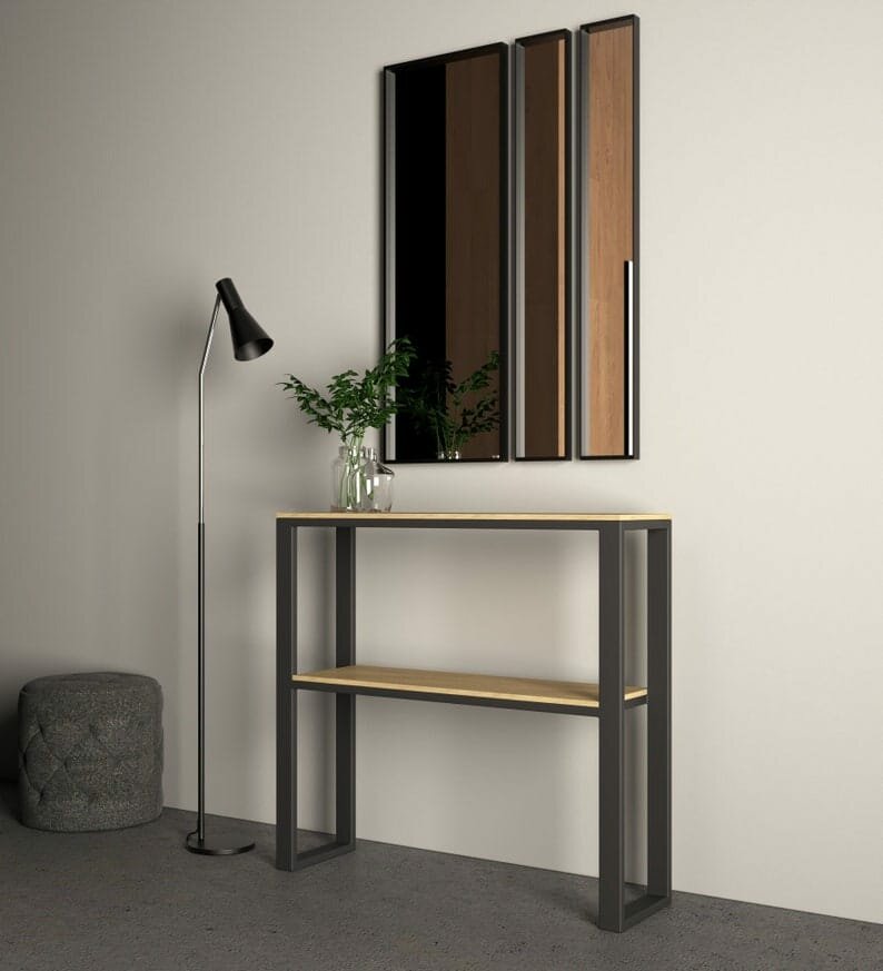 Консольный столик LOFT DESIGN, из дерева и металла, стиль лофт, 25х90х87 см, чёрный — фото 1