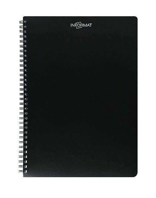 InФормат Тетрадь в клетку на гребене А4, в пластиковой обложке черная, 96 листов, 1 шт