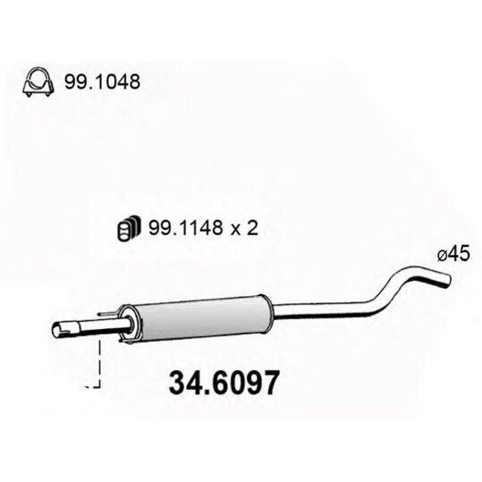 Средний глушитель выхлопных газов, ASSO 34.6097 (1 шт.)