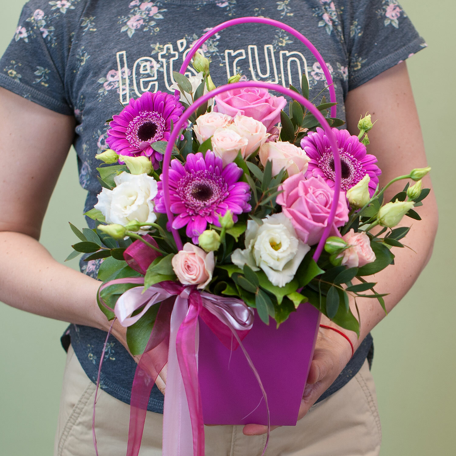 Цветочная композиция Charlotte "Розовая феерия", в сумочке, 9 цветов