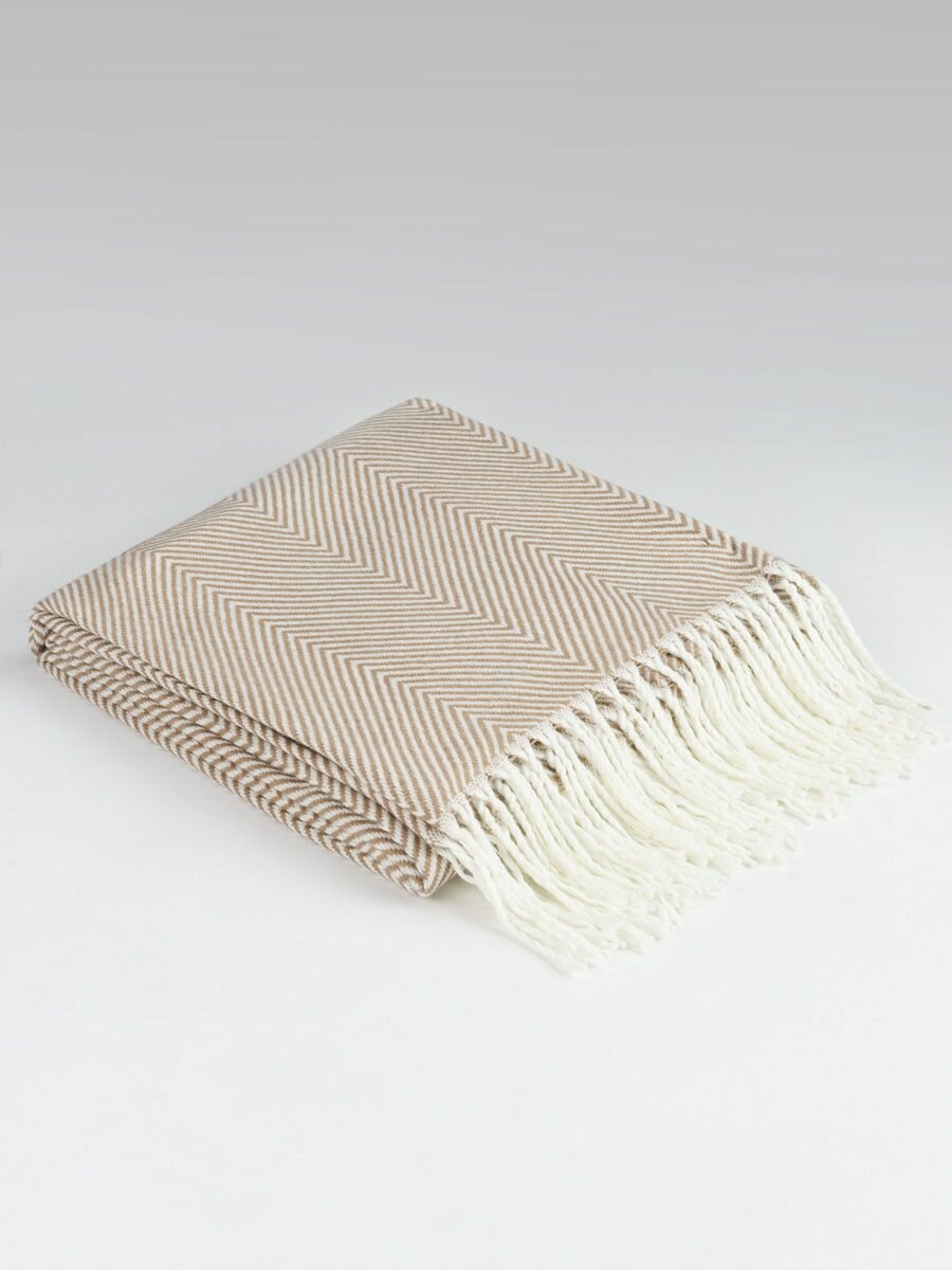 Плед акриловый 130х240, мягкое вязаное покрывало для кресла, кровати и дивана, с бахромой, Valtery, , PA-20