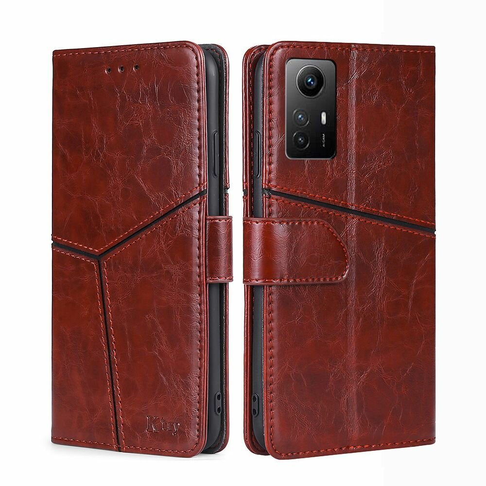 Чехол-книжка MyPads для Xiaomi Redmi Note 12S / Сяоми Редми Ноте 12S 4G, объединяет геометрию (коричневый)