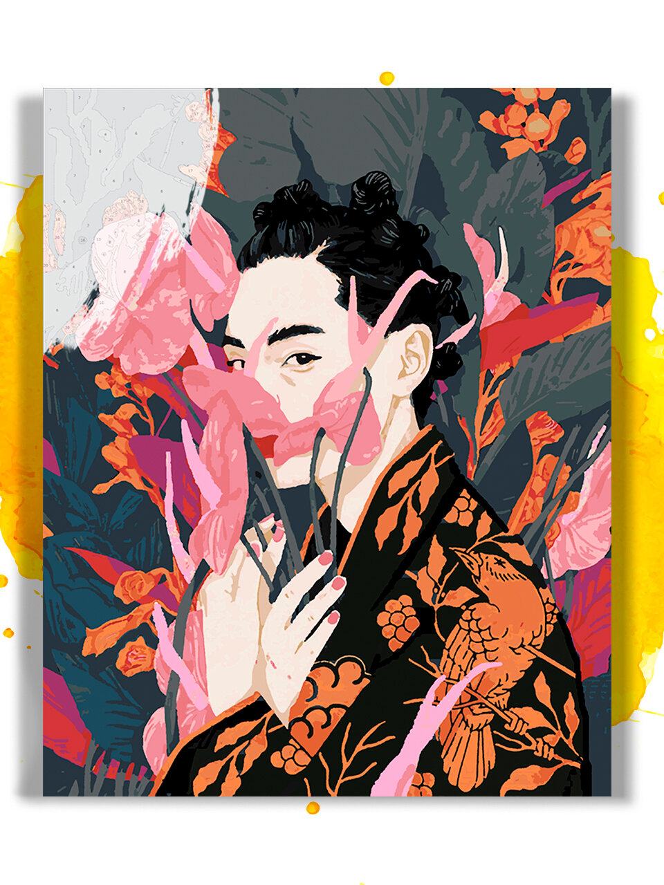 Картина по номерам на холсте Гейша в цветах, 40 х 50 см