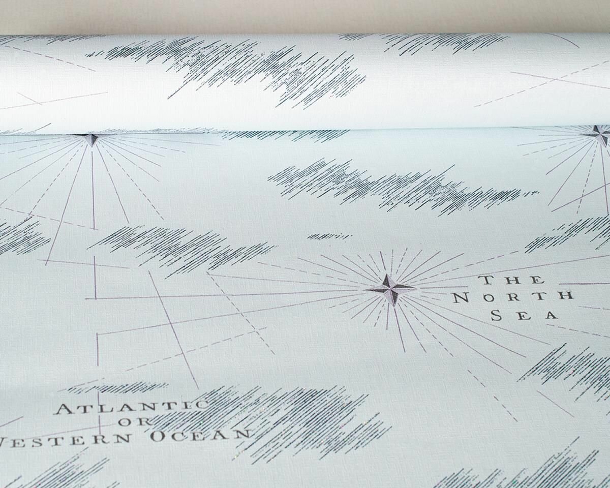 Обои бумажные для комнаты с рисунком фон фрегат01 голубые в детскую в спальню с блестками, глиттером