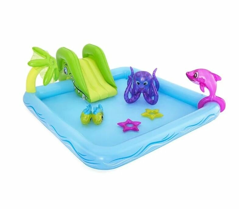 Игровой центр Bestway 53052 с горкой, игрушками и разбрызгивателей 239*206*86 см, 308 л, от 2 лет