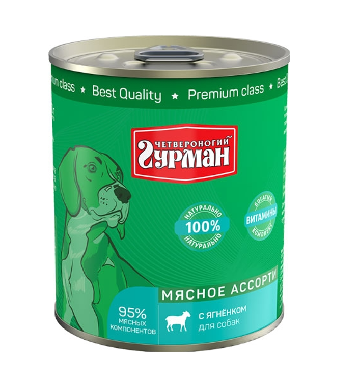 Консервированный корм для собак Мясное ассорти с Ягненком 340гр