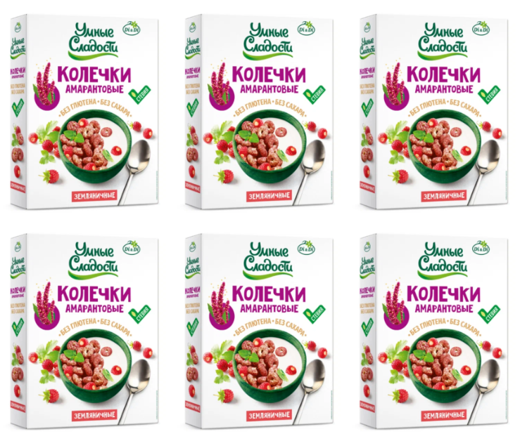 Колечки Умные сладости амарантовые Земляничные, 150 гр, 6 уп