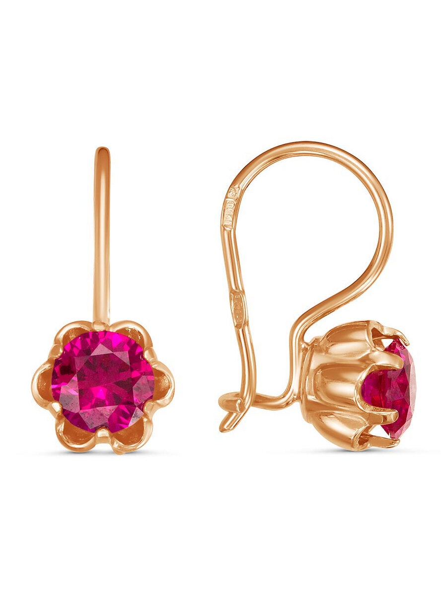 Серьги, серебро, 925 проба, золочение, корунд синтетический