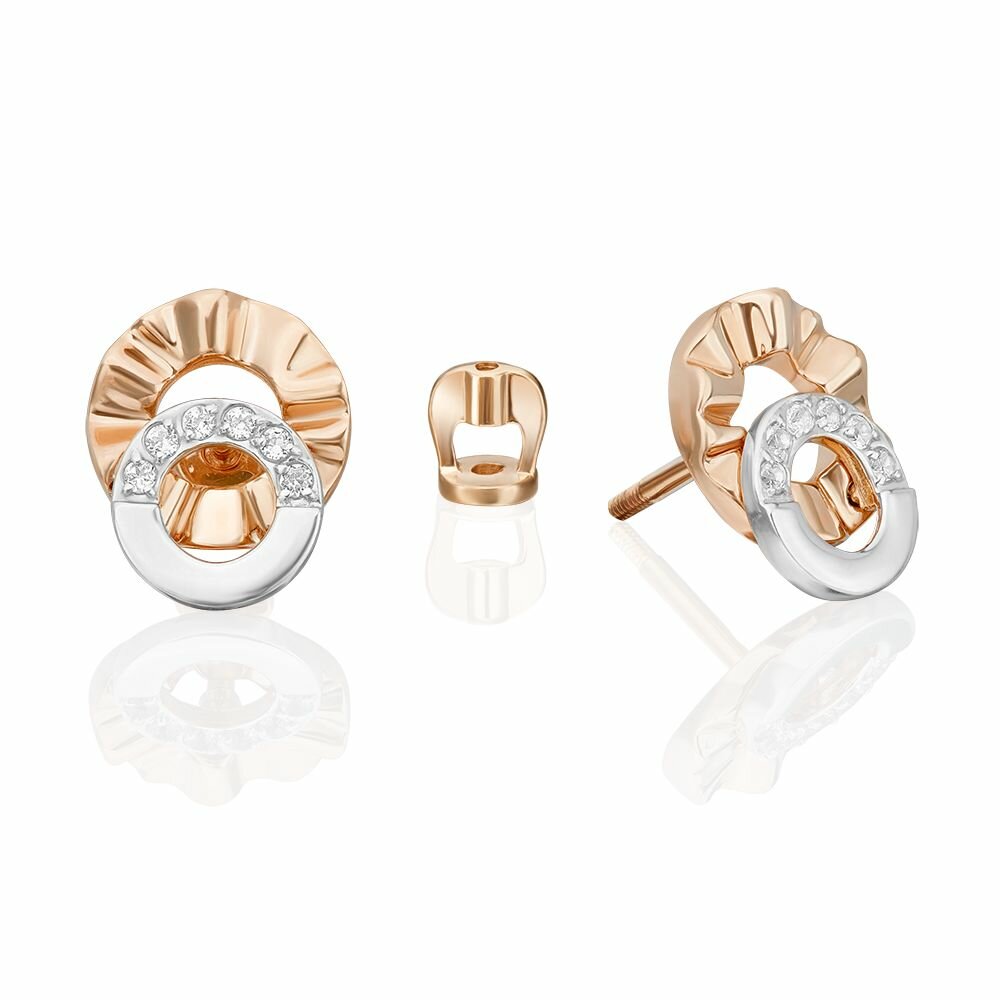 Серьги пусеты, комбинированное золото, 585 проба, родирование, топаз