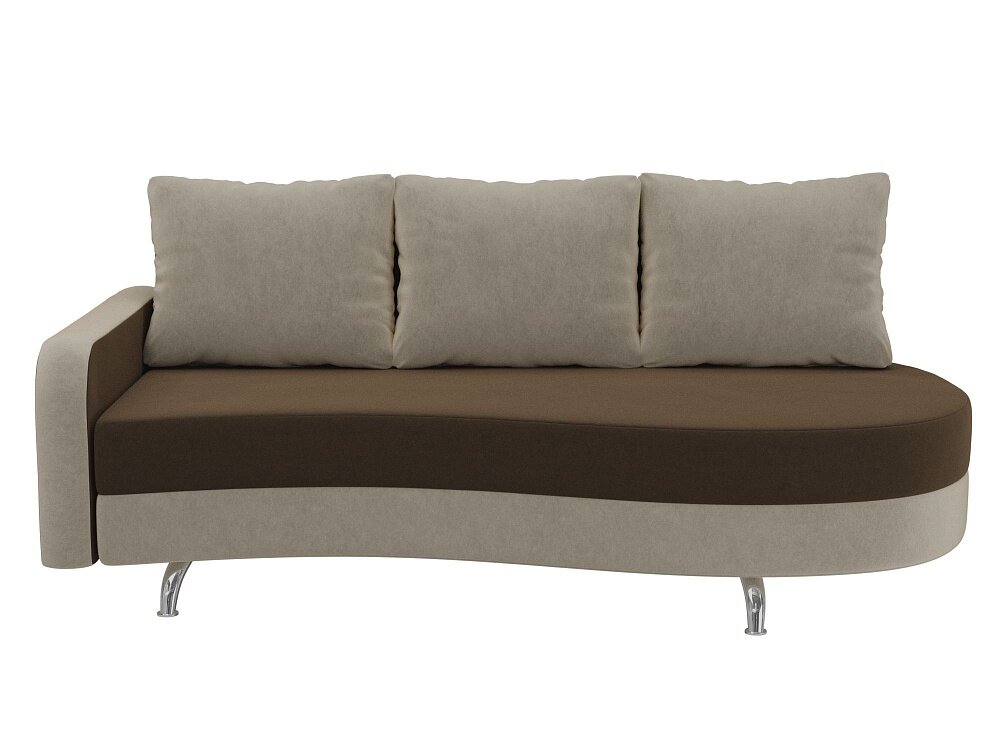 Прямой диван Премьер Бежево-Коричневый Микровельвет, еврокнижка, 223х102х80 см, с ящиком для белья