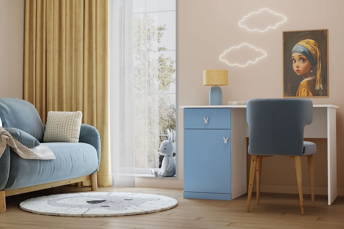 Письменный стол МебельЛэнд24 Банни - 5 МДФ Пастельно-Синий 120x60x75