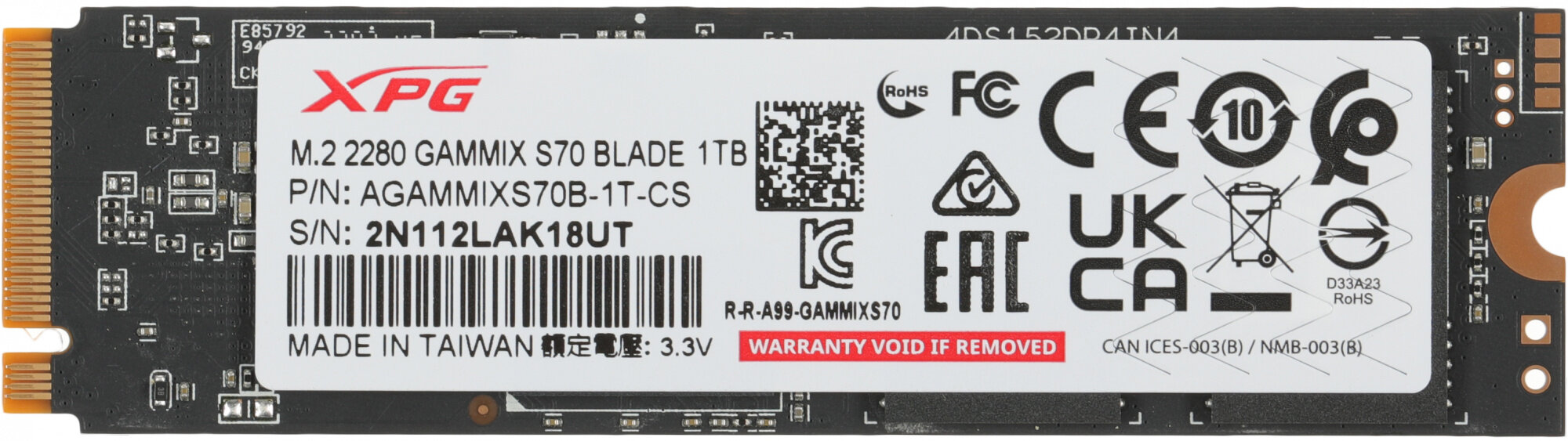 Накопитель SSD A-Data PCIe 4.0 x 1TB AGAMMIXS70B-1T-CS XPG Gammix S70 Blade M.2 2280