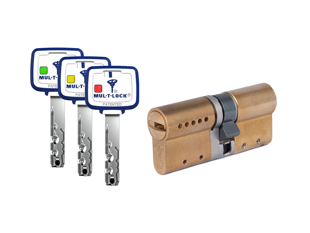 Цилиндр Mul-t-Lock MTL800 Светофор ключ-ключ 95мм (размер 50х45 мм) - Латунь, Флажок
