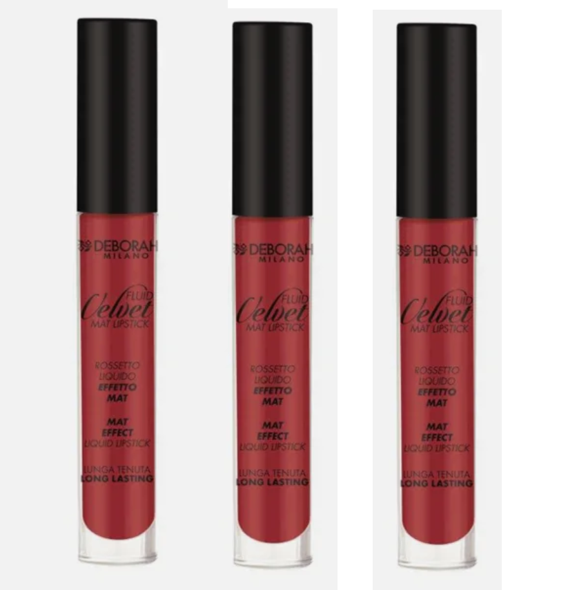 Deborah Milano Помада для губ матовая жидкая Fluid Velvet Mat Lipstick, тон 07 огнено-красный, 4.5 г, 3 шт