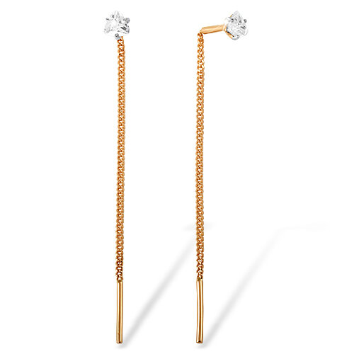 Серьги цепочки, красное золото, 585 проба, фианит