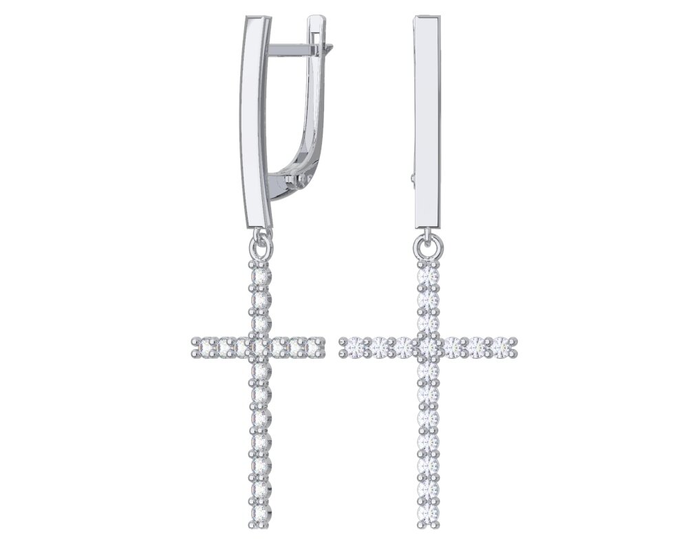 Серьги с подвесками, серебро, 925 проба, фианит