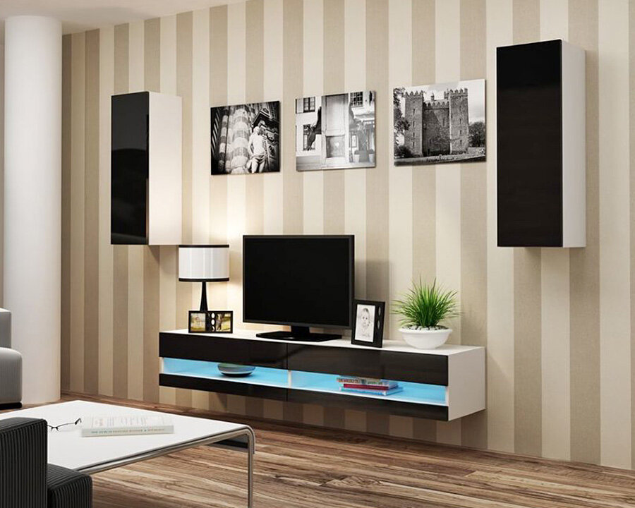 Гостиная Виго нью 10 МДФ (черная) / Белый Фасадный 0101 NEW 250x42x180 см, черный, белый фасадный GOODFORM