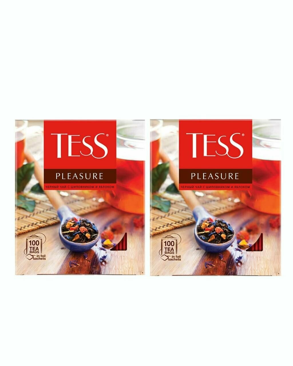 Чай черный в пакетиках Tess Pleasure с шиповником и яблоком, 2 шт по 100 пак.