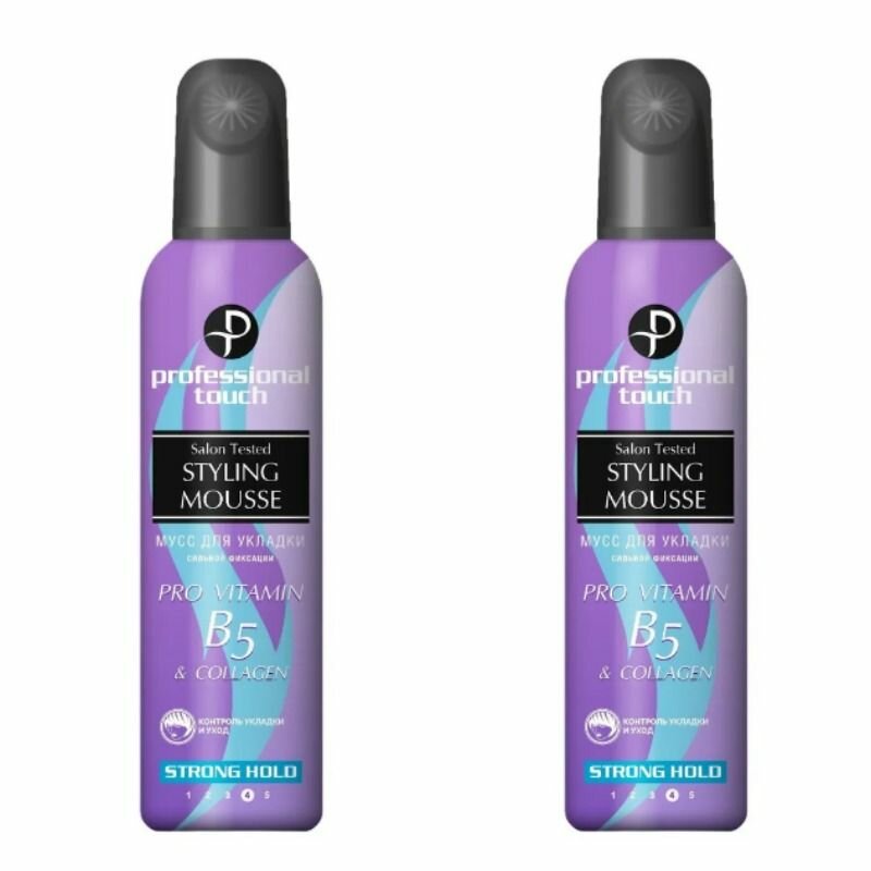 PROFESSIONAL TOUCH Мусс для укладки волос, Pro-Vitamin B5& Collagen, сильная фиксация, 150 мл, 2 уп.