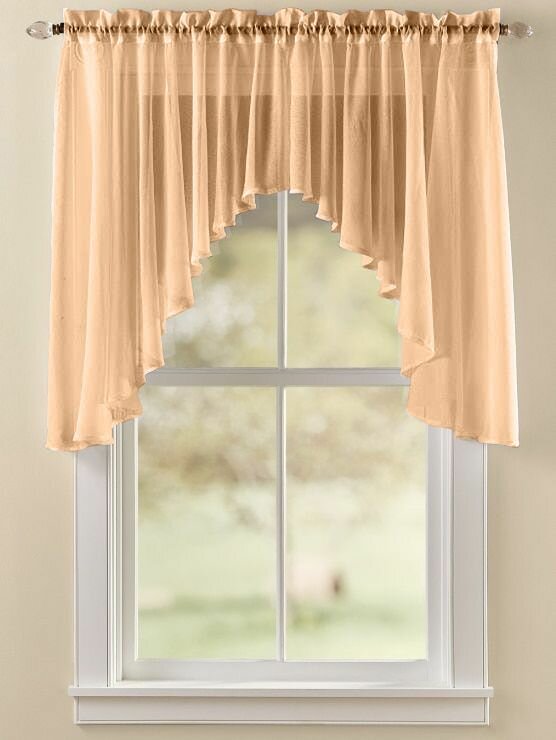 Кухонные шторы из тюля вуаль на ленте под крючки арт-АРКА-105