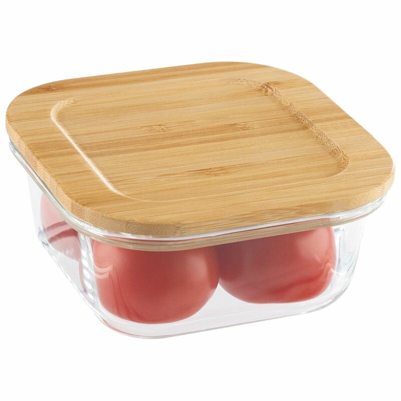 Контейнер 500 мл из жаропроч. стекла с крышкой из бамбука "BAMBU", квадрат. арт. 106021