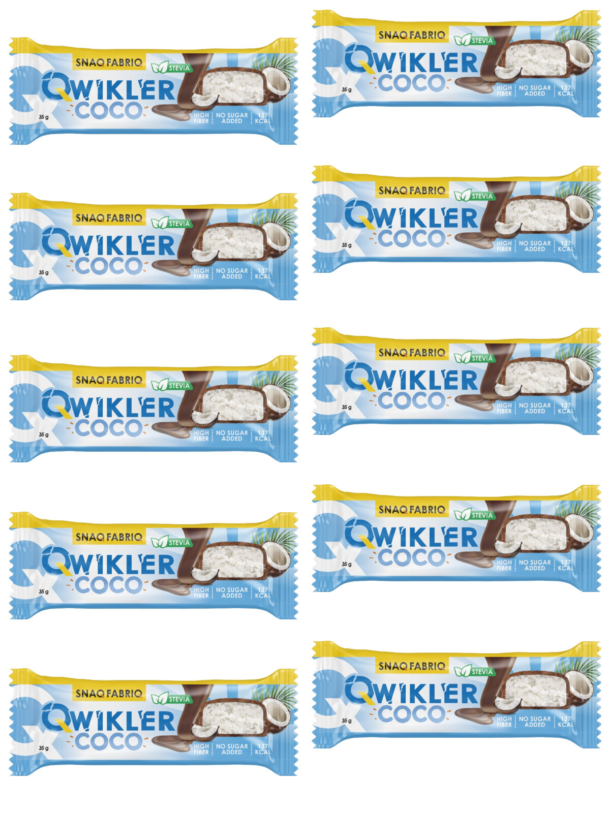 Протеиновый батончик SNAQ FABRIQ Шоколадный батончик без сахара "QWIKLER" (Квиклер) 10 x 35 г, Кокос