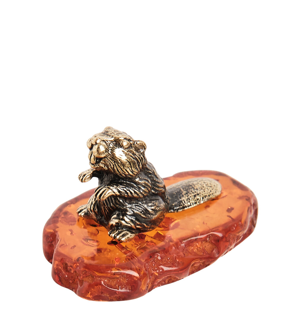 Фигурка 'Бобренок' (латунь, янтарь)