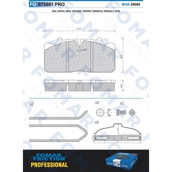 FOMAR FO 675981 PRO fo 675981 pro тормозные колодки wva29088 / 29091 с р / к, перед / зад дисковый тормоз wabco
