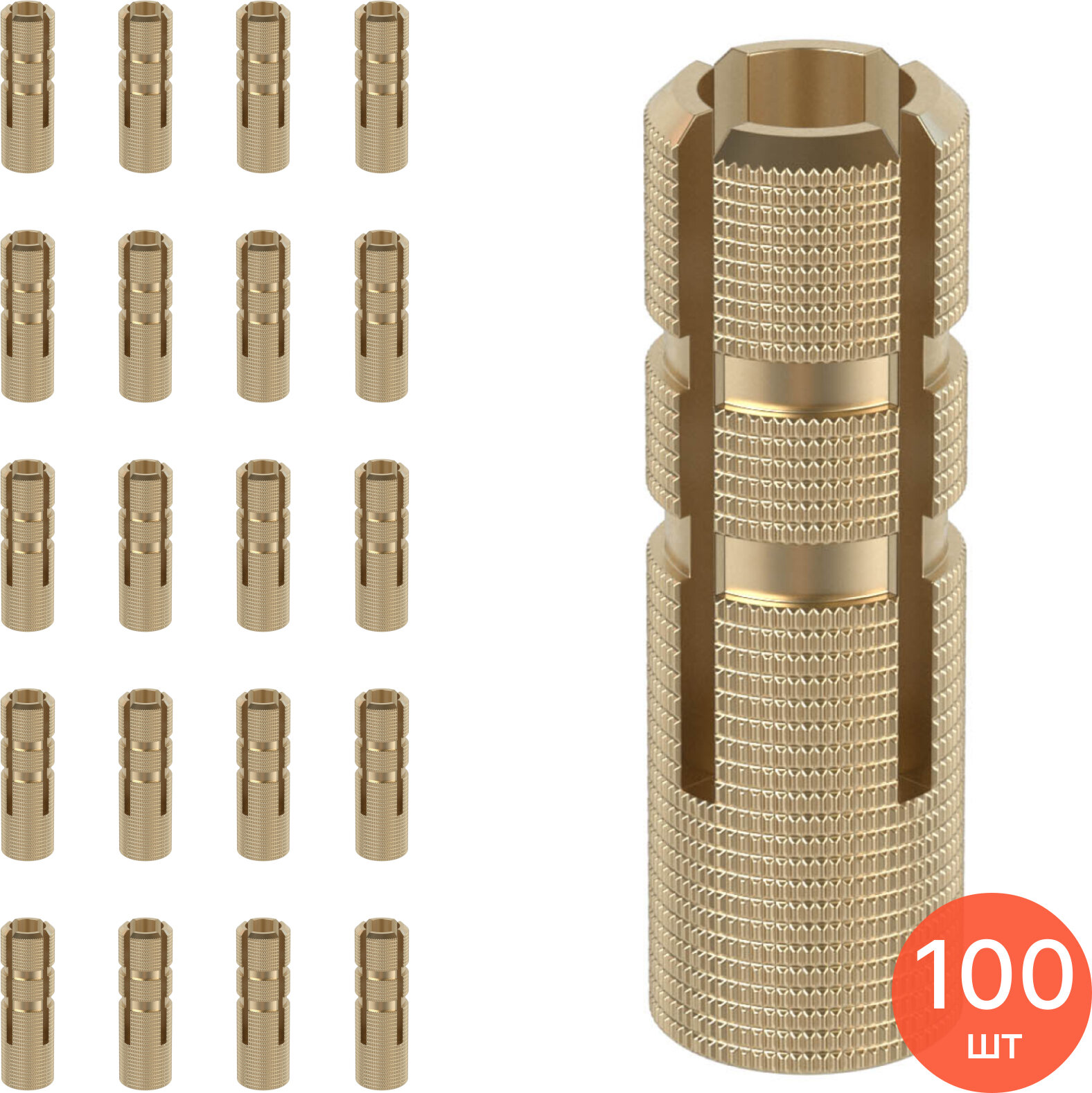 Анкер DKC / ДКС CM410831 забивной латунный разрезной, М8, 1шт. / крепеж (комплект из 100 шт)